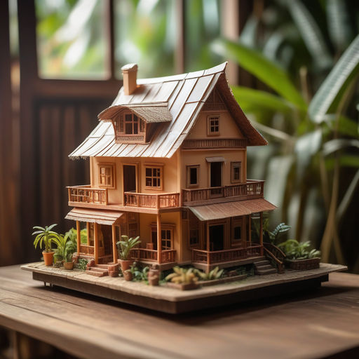 Miniature house crafted from repurposed plastic materials by... by ...