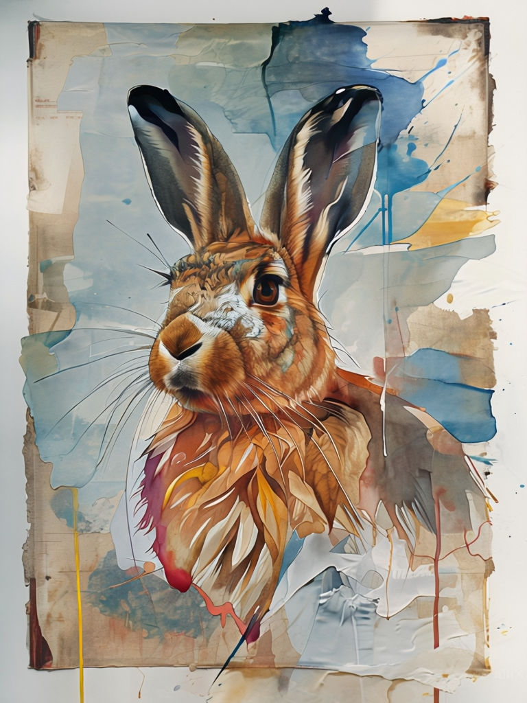 ((single hare)) still life abstract portrait mixed media il... by ...