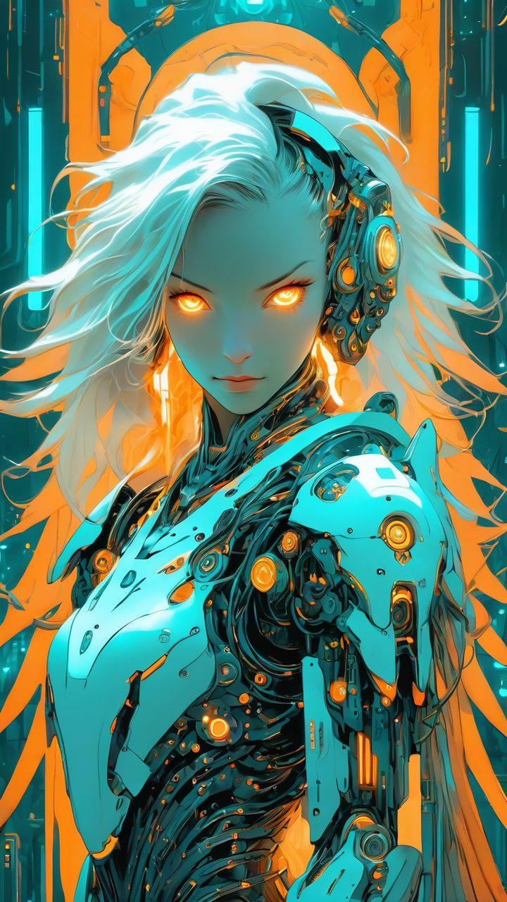 A realistic digital artwork depicts a cybernetic woman chara... by mkz ...