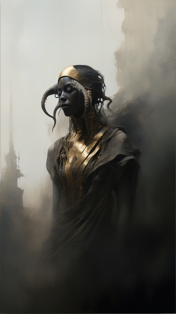 Matte digital painting capturing a female face exuding tranq... by Yves ...
