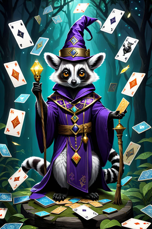 Animalistic Wizard that is a lemur with floating tarot cards by Noah ...
