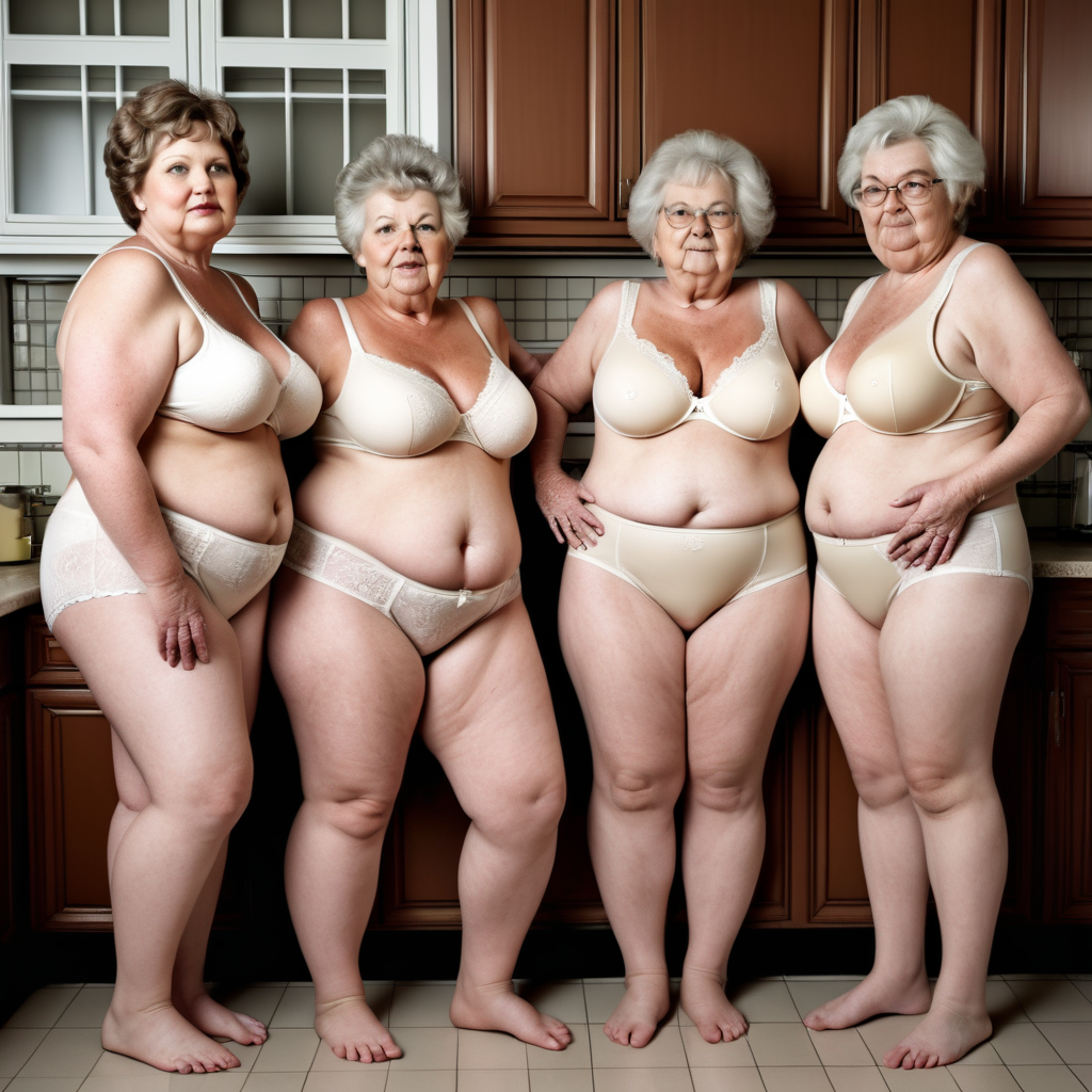 Four plus size grannies in cream sexy underwear by HarvardBlue - Playground