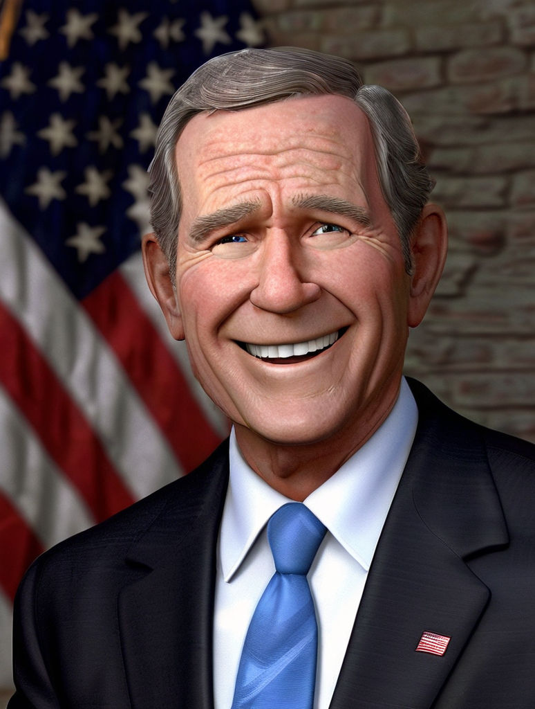 Create a pixar styled 3D cartoon image of president george w... by ...