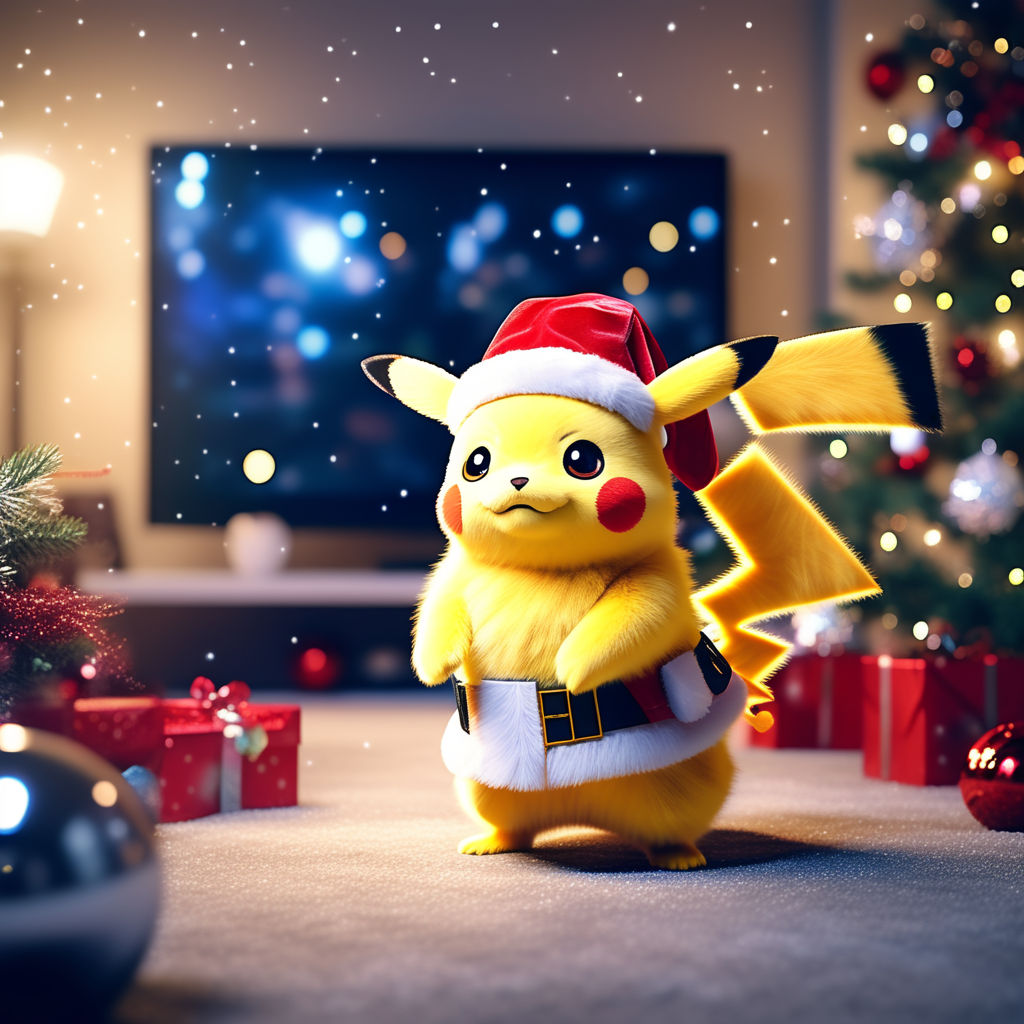 Pikachu with realistic fur dressed as santa at christmas tim... by Pika ...