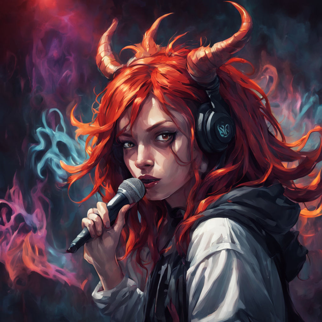 Demon rapper girl gracing the microphone by Brújula Gris - Playground