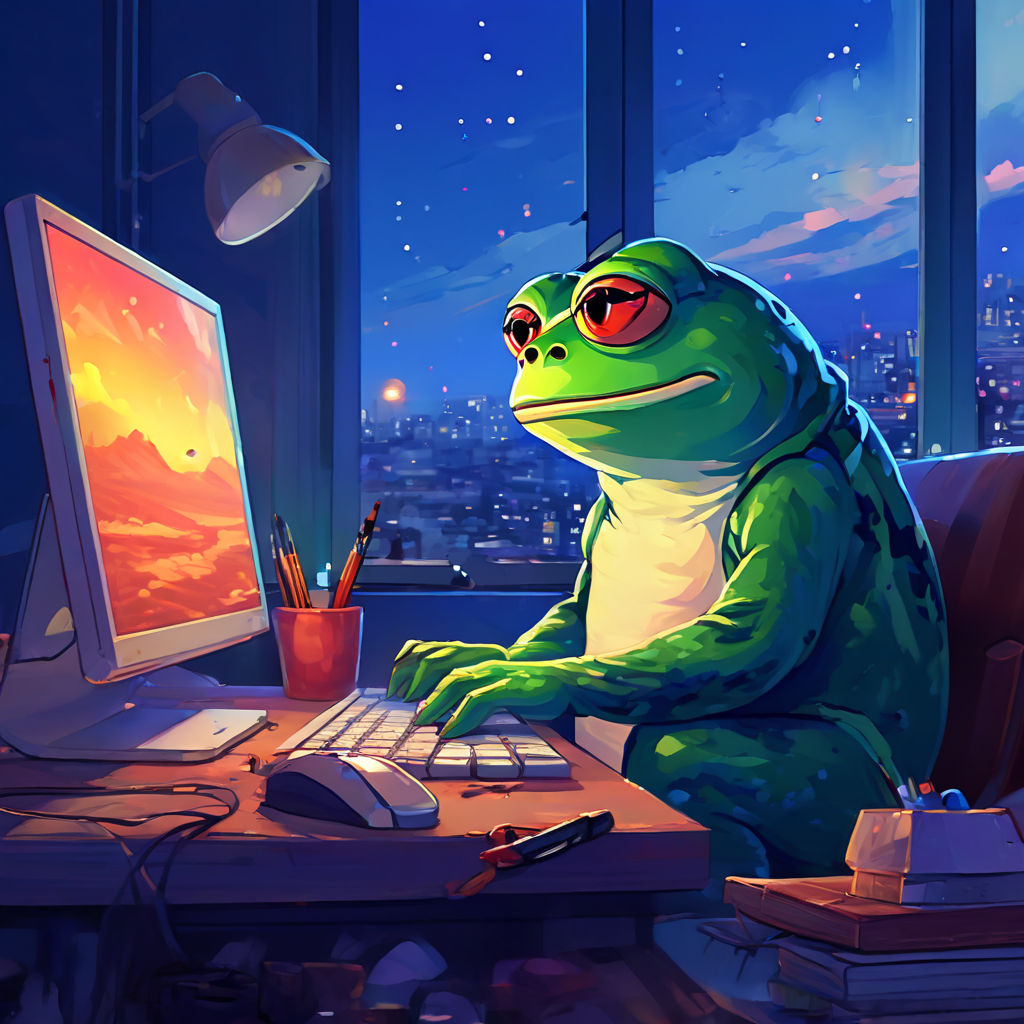 Pepe the frog busy doing computer works by noctis Calleum - Playground