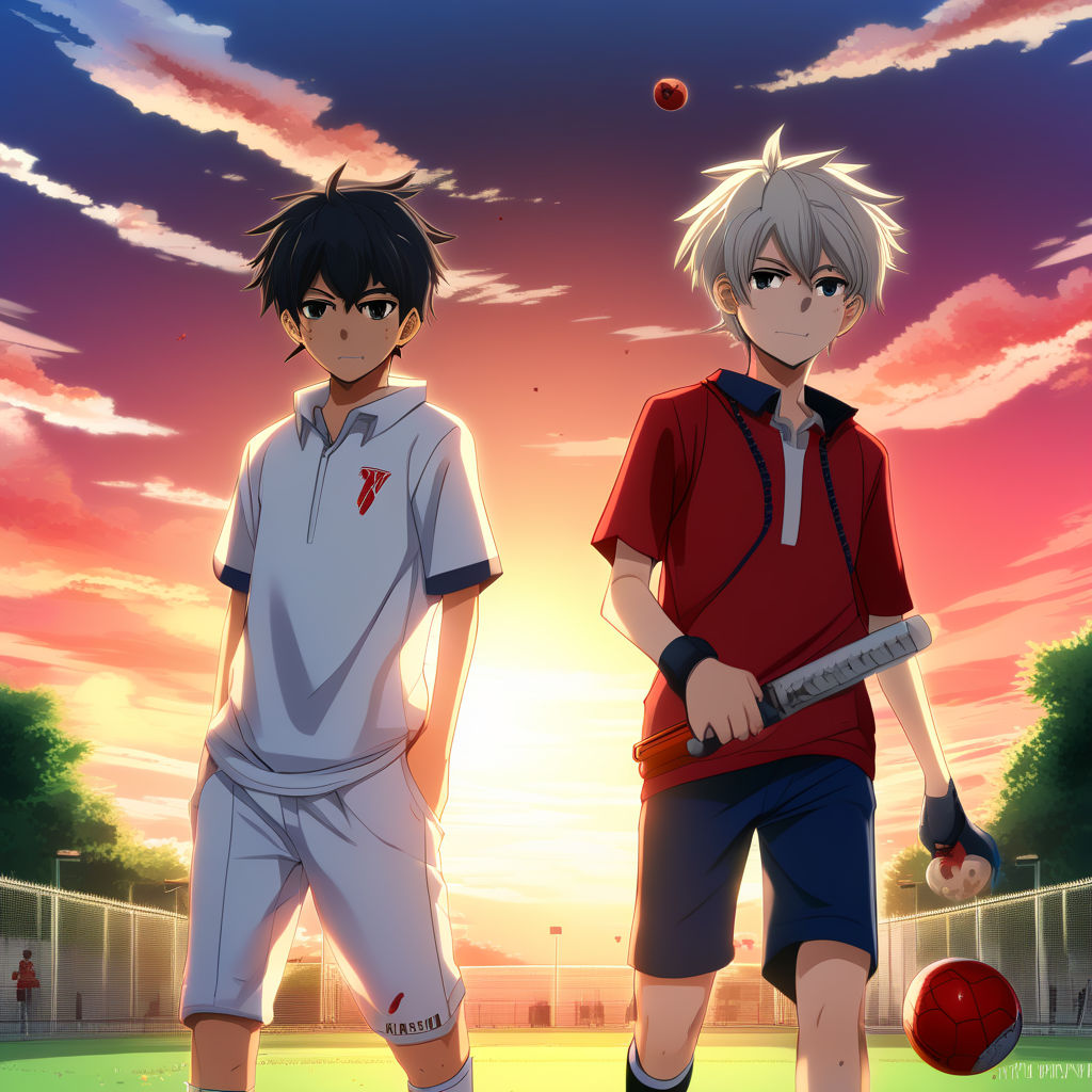 Two 14 year old anime boys playing cricket by Karunesh Kumar - Playground