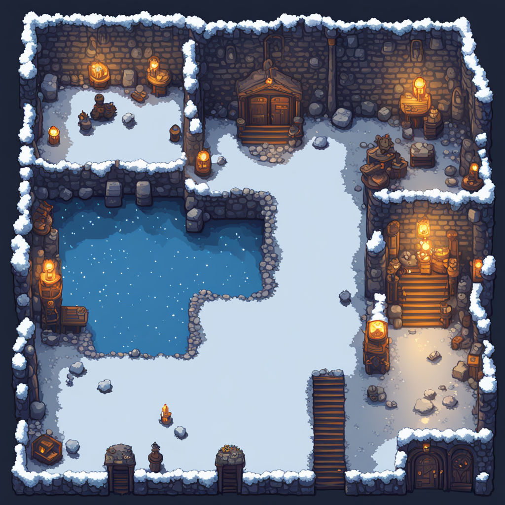 2d Pixel art top down map for a fantasy snowy dungeon game f... by ...