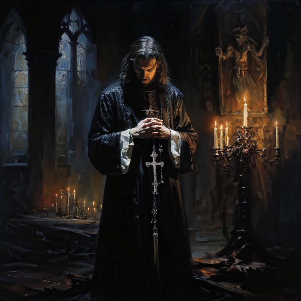 Gothic oil painting of a priest by The Rocha - Playground