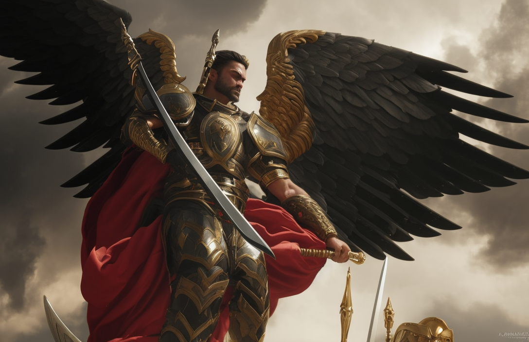 Portrait of an imposing male saint michael archangel | sword... by ...