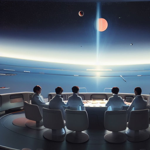 "Beautiful Starship crew having dinner in space" by Syd Mead by Rupert ...