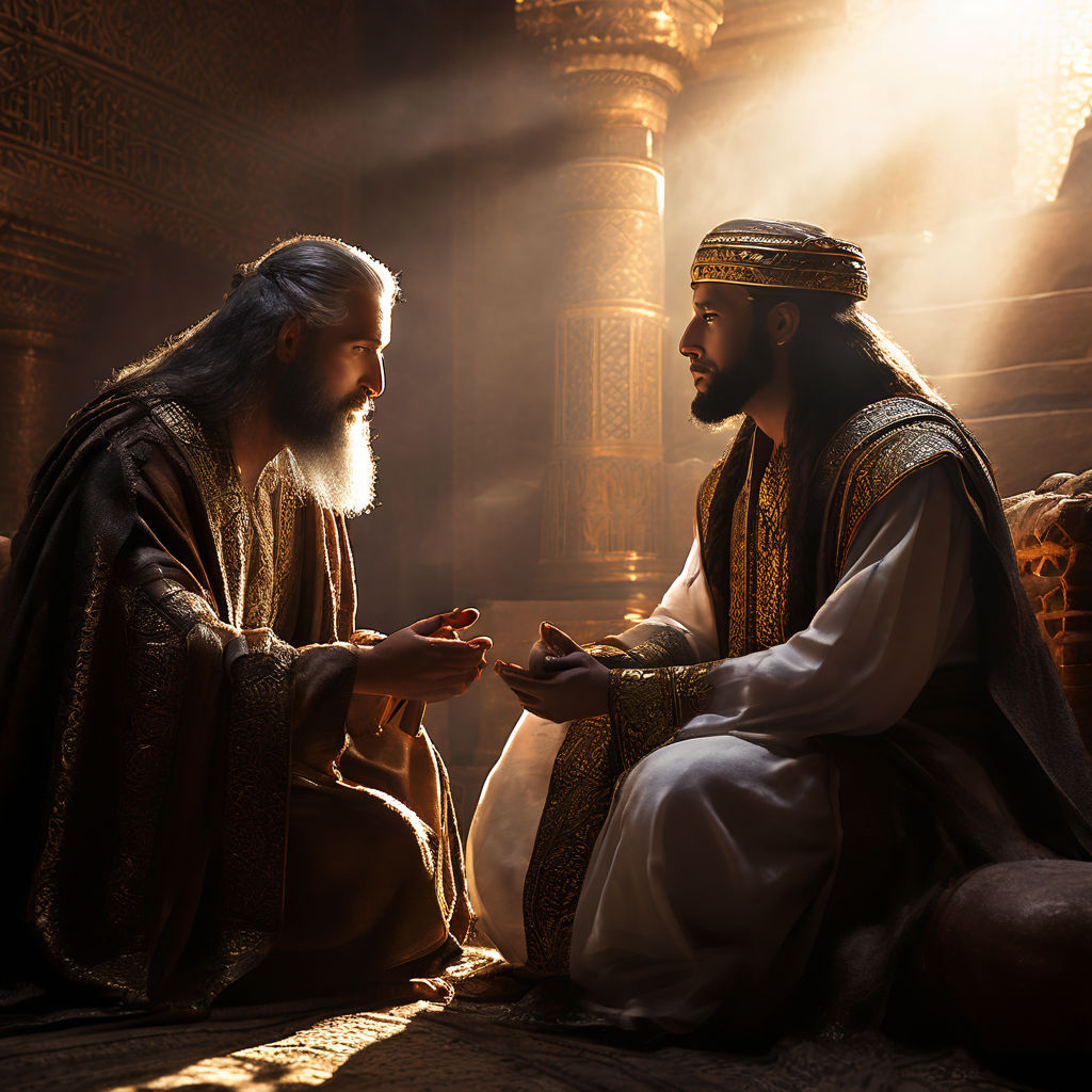 Abraham praying to the heavens next to King Abimelech in his... by ...