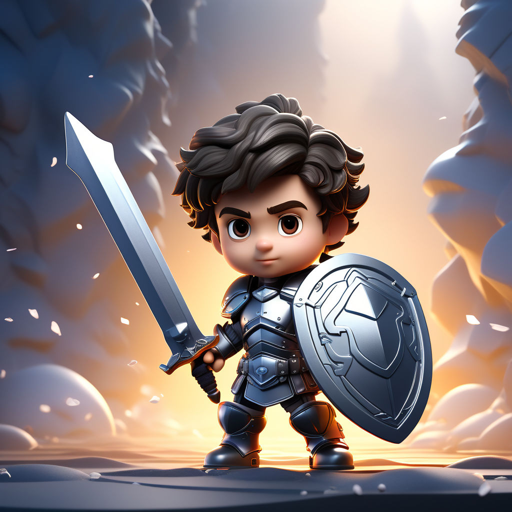 A defender fighter hold a big shield and a sword by James Chang ...