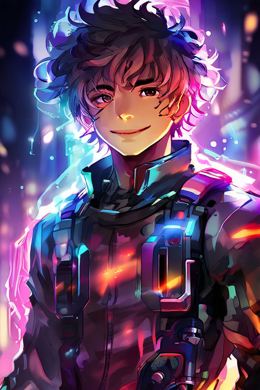 The image shows an anime-style biopunk man with a kawaii smi... by Raul ...