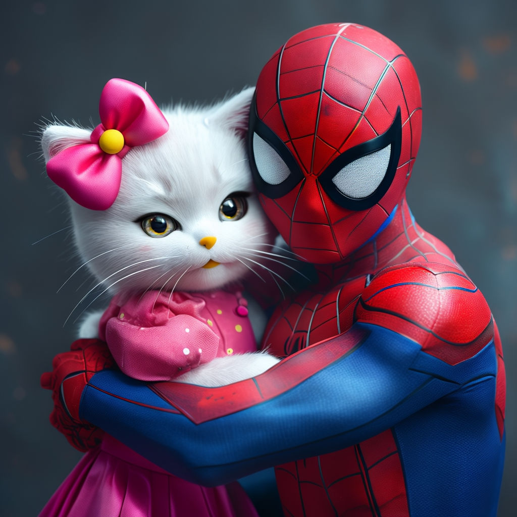 Hello kitty and spider man hugging by Donishia Moore - Playground