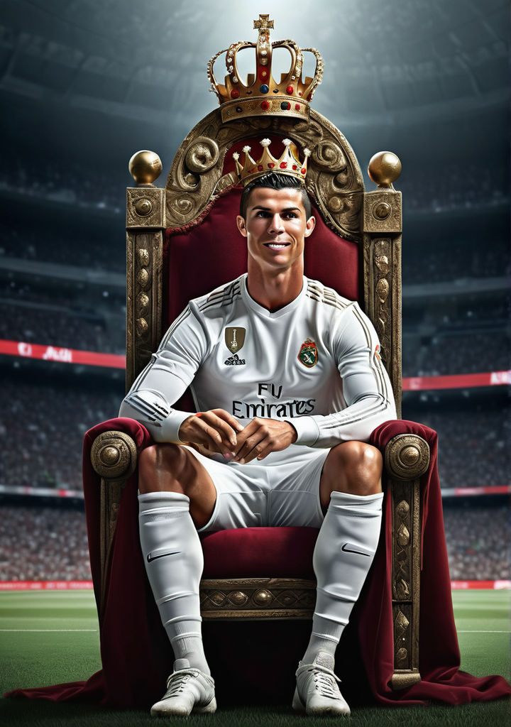 Cristiano Ronaldo seated on a throne in a grand stadium full... by ...