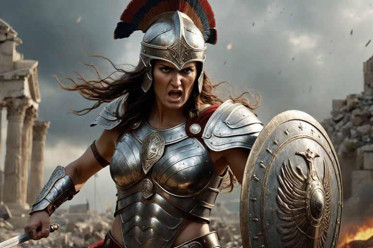 An epic image of the VERY ANGRY goddess Athena with her armo... by ...