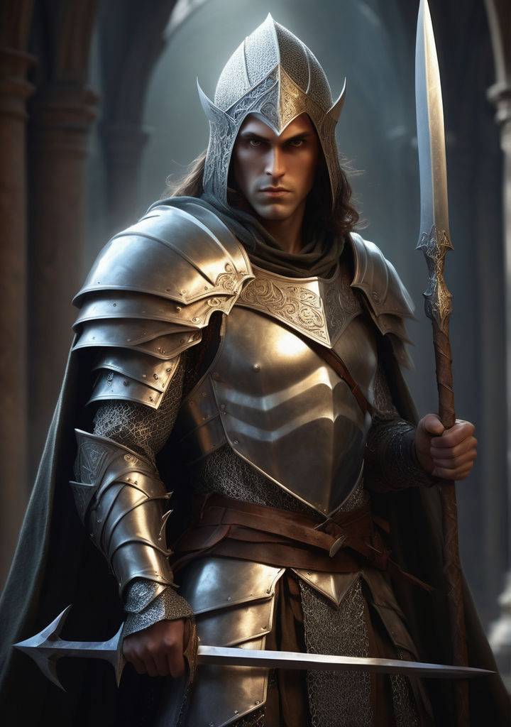 Half-elf Paladin brandishing a halberd by Фиолетовые Посиделки - Playground