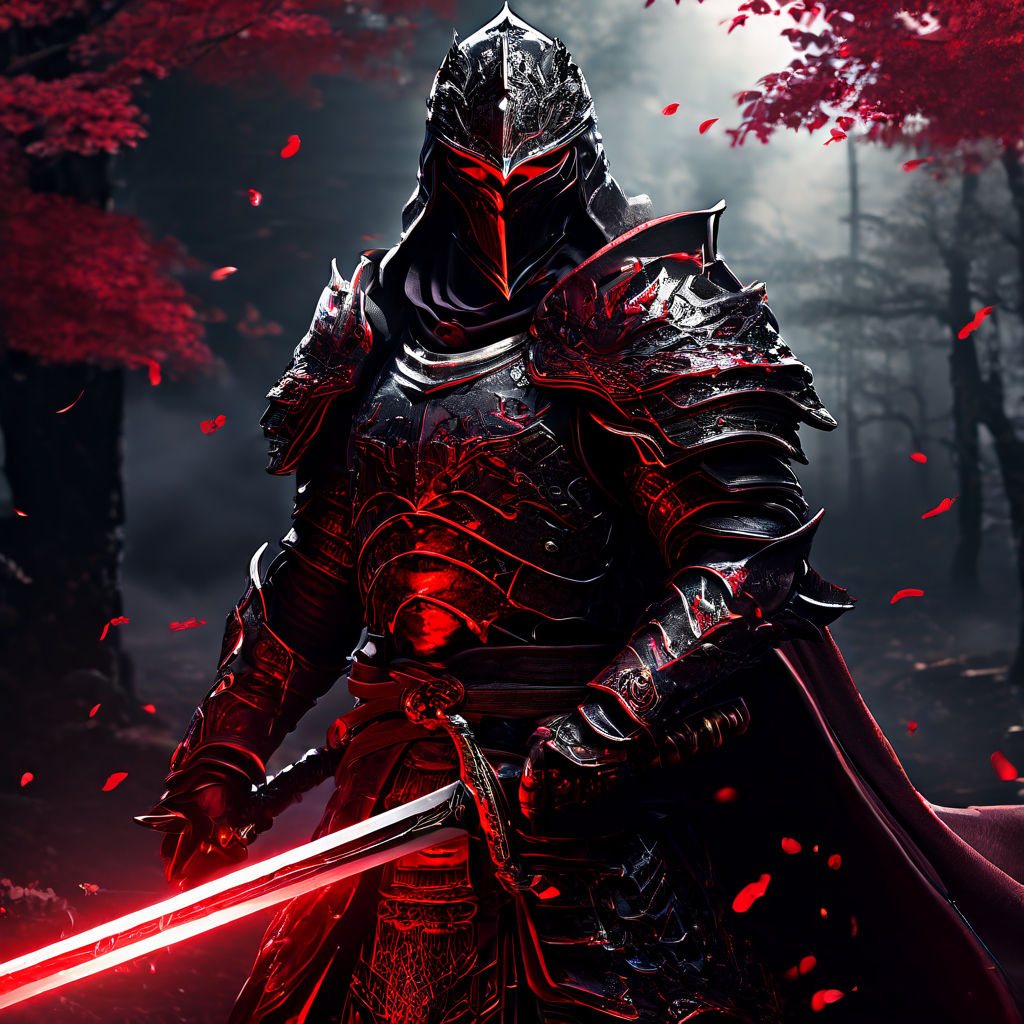 A red and black knight made of with a red katana on his belt... by Лёня ...