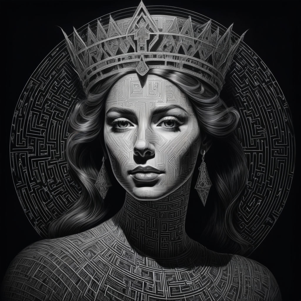 Line pencil drawing female face silhouette sharp shadows bla... by ...