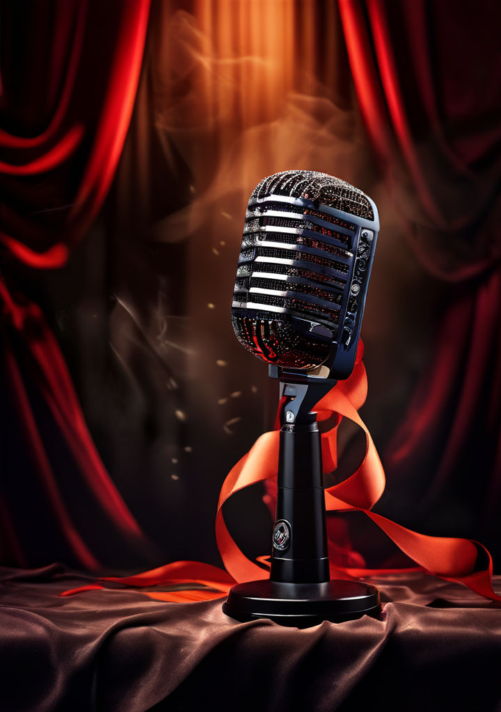 Microphone centerpiece on an oversized banner by Chat GPT - Playground
