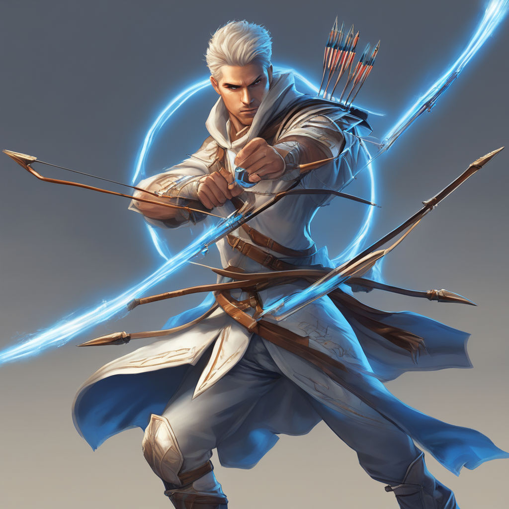 Depict an archer men with an energy bow emitting a radiant b... by ...