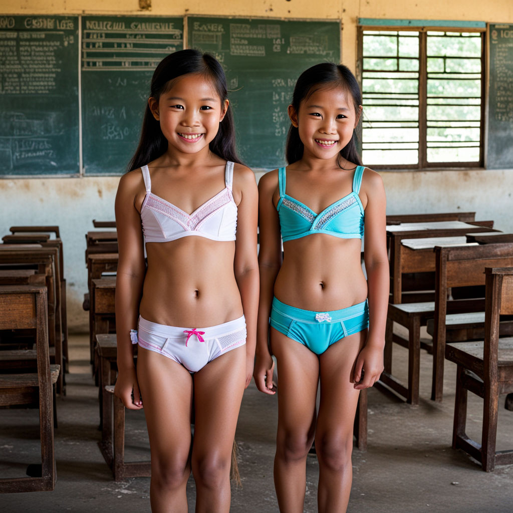 Laos Girls in Underwear Elementary School by Hanun Tarek - Playground