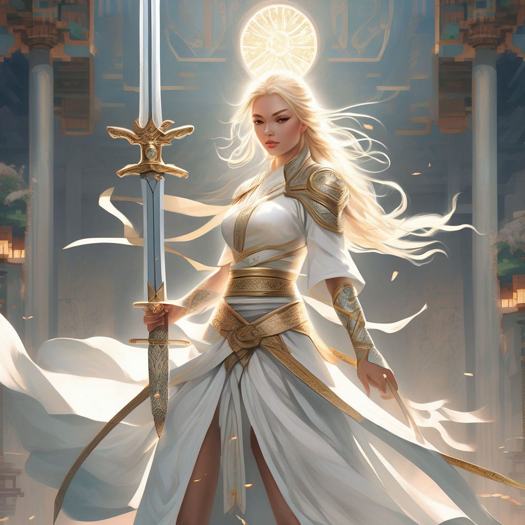 A stunning illustration of a divine female swordsman by tolekk make ...