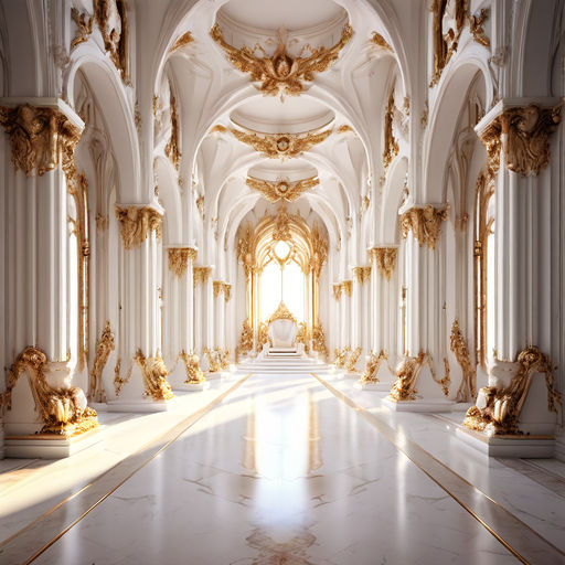 A long corridor White and Gold angelic heavenly castle thron... by Eva ...
