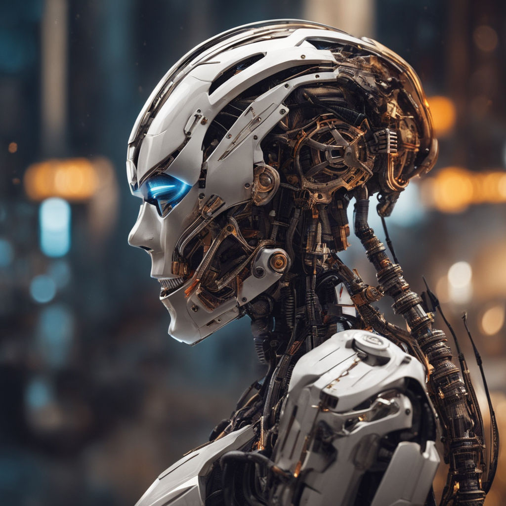 Craft a prompt around the subject of a Biomechanical android... by ...