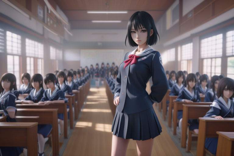 Anime girls standing in front of class in japani school full... by ...