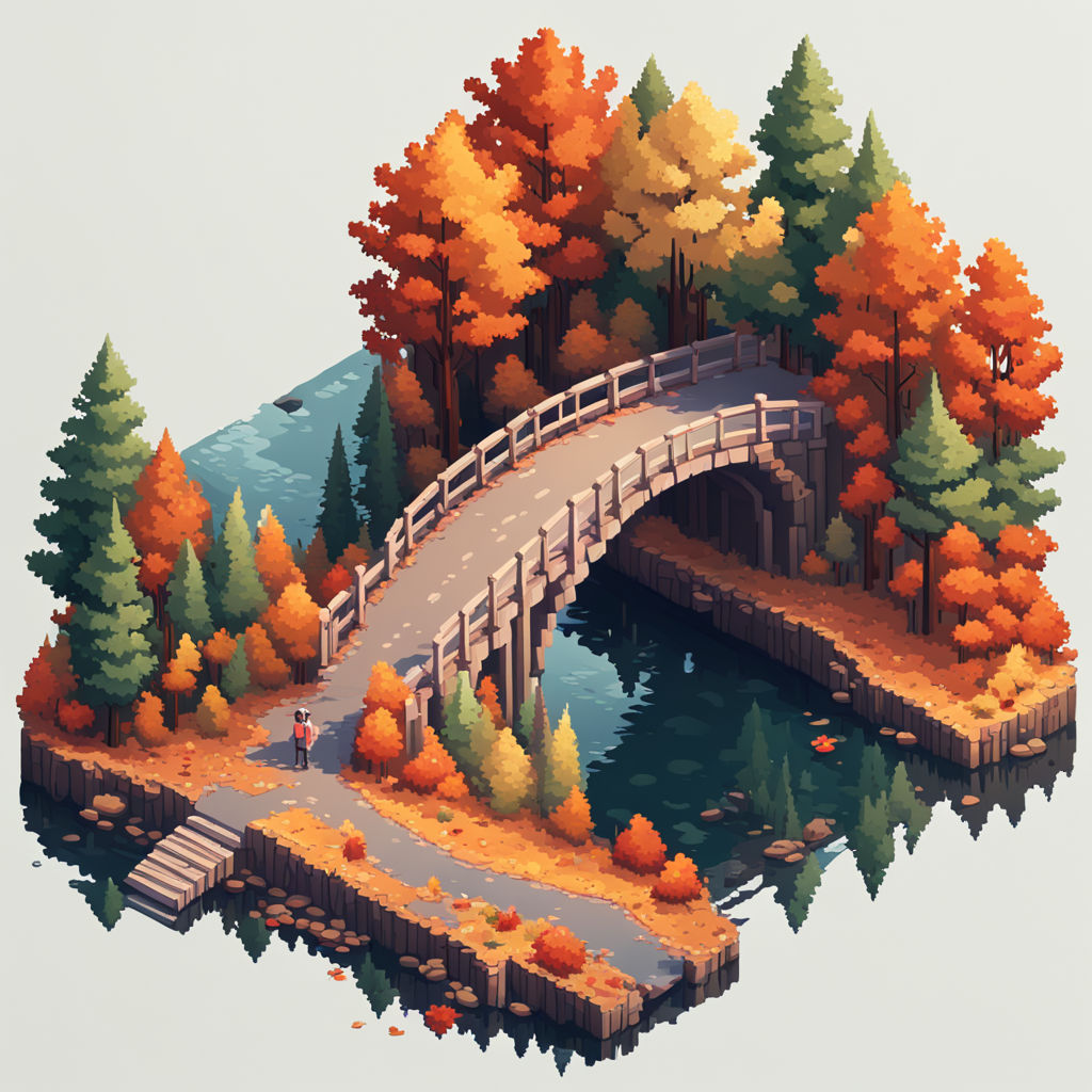 Isometric pixel art landscape featuring a road bridge archin... by Rost ...