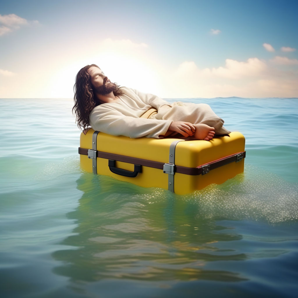Jesus sleep on suitcase in the sea by toron emdad - Playground