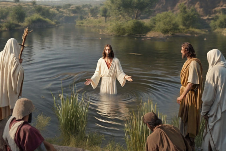 Ultra realistic 8K image of Jesus Christ being baptized by J... by ...