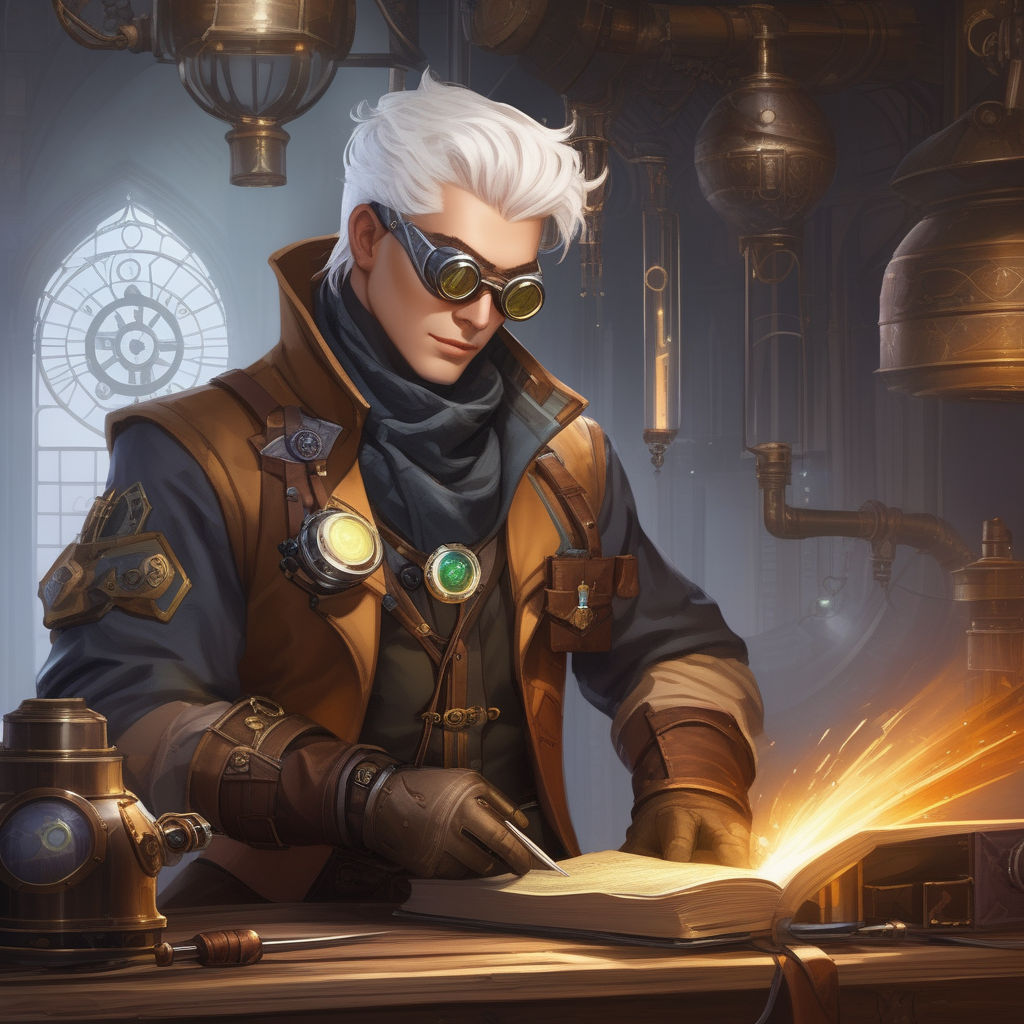Young male white hair dnd artificer inventor steampunk welde... by ...