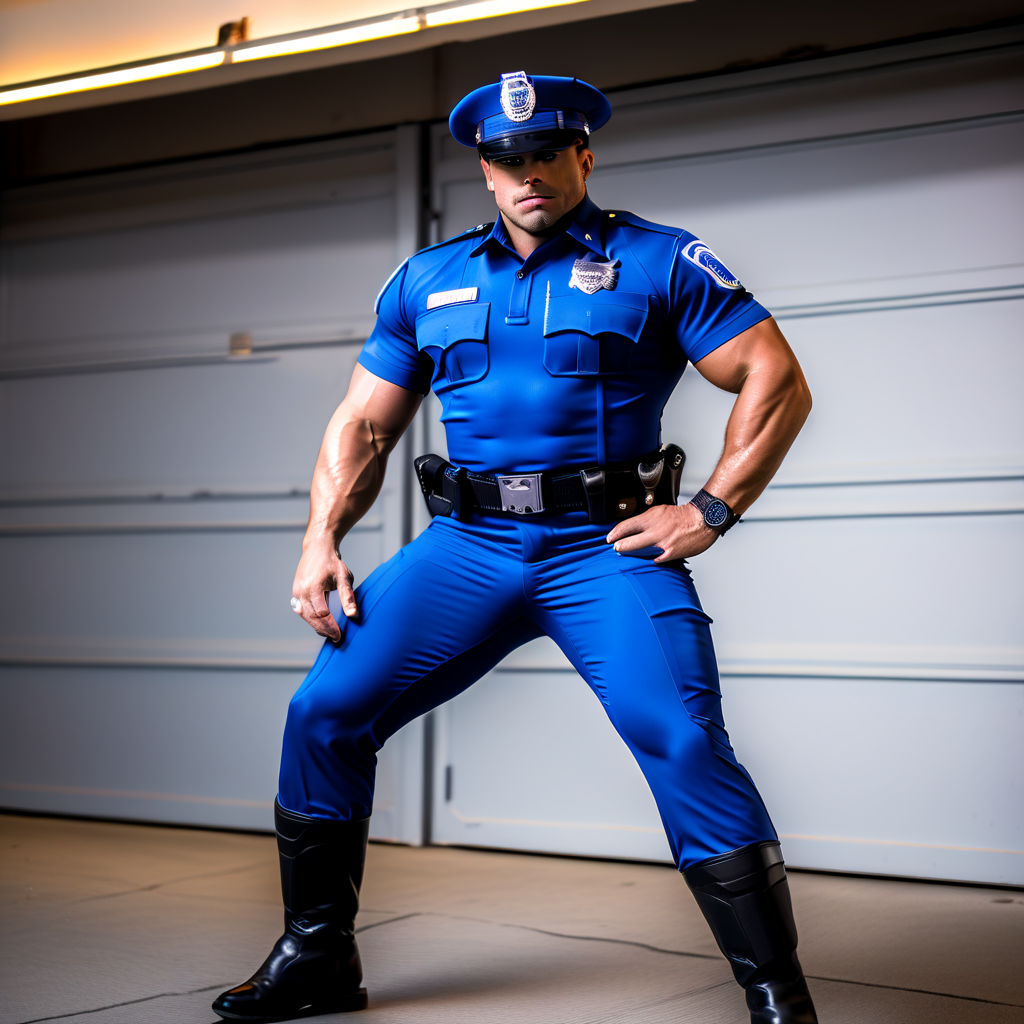 Muscle cop in blue spandex uniform with a huge bulge in his ... by luuk ...