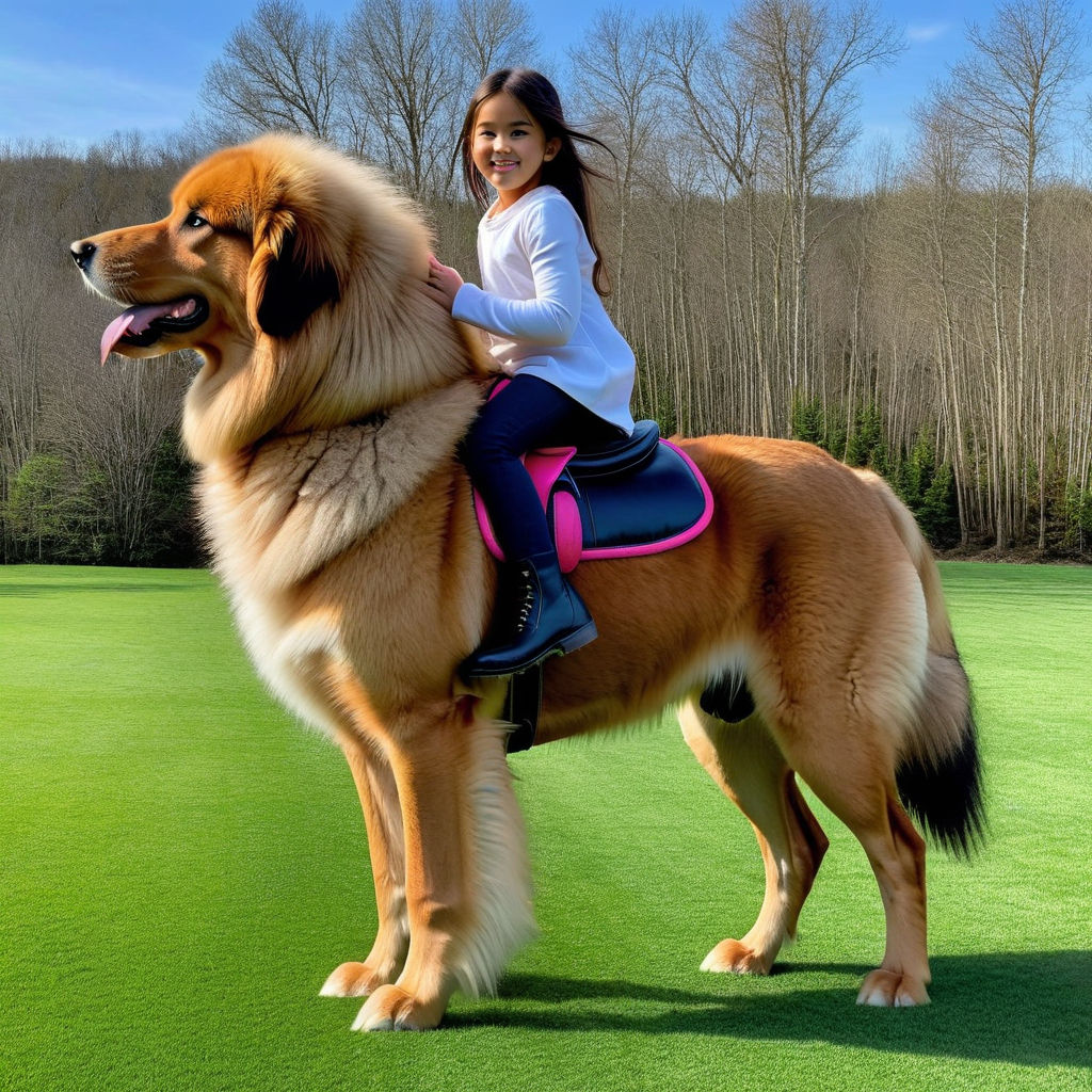 A young girl mounted atop her 7 feet tall dog by Sanger Zonnvolt ...