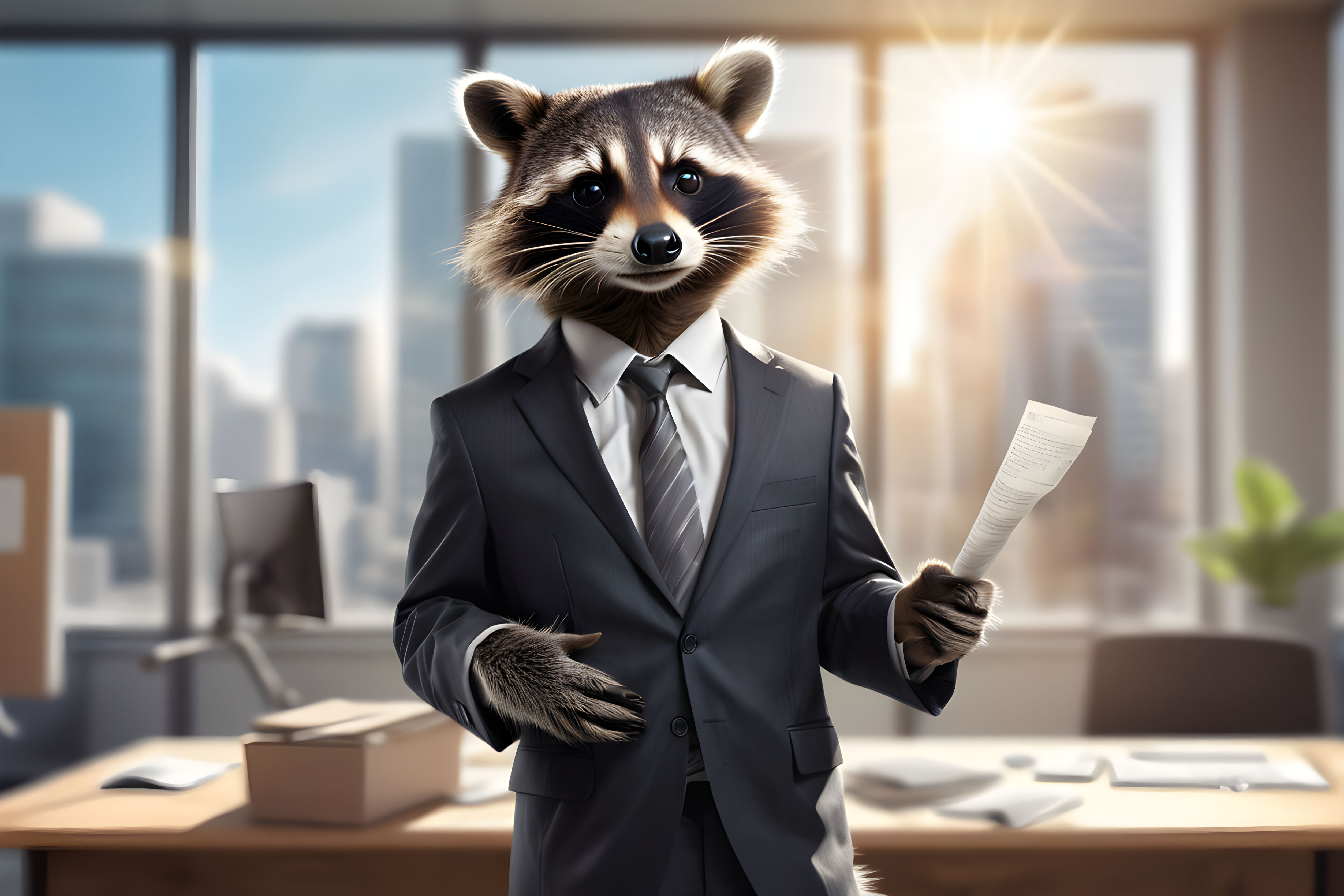 Raccoon dressed in a tailored business suit with a human pos... by Паша ...