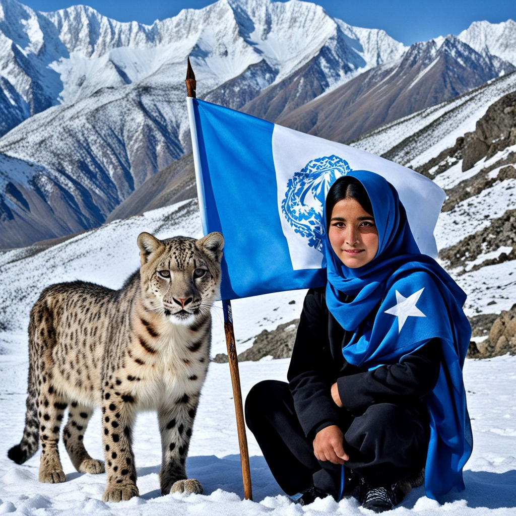 A real photo of an afghan pashtun girl with two snow leopard... by ...