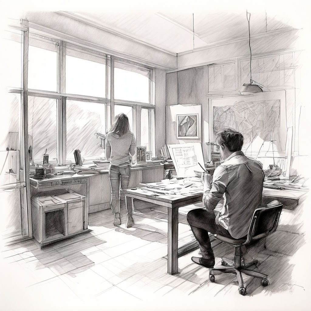 Pencil-style sketch of modern studio photo session by Сергей Ракчеев ...