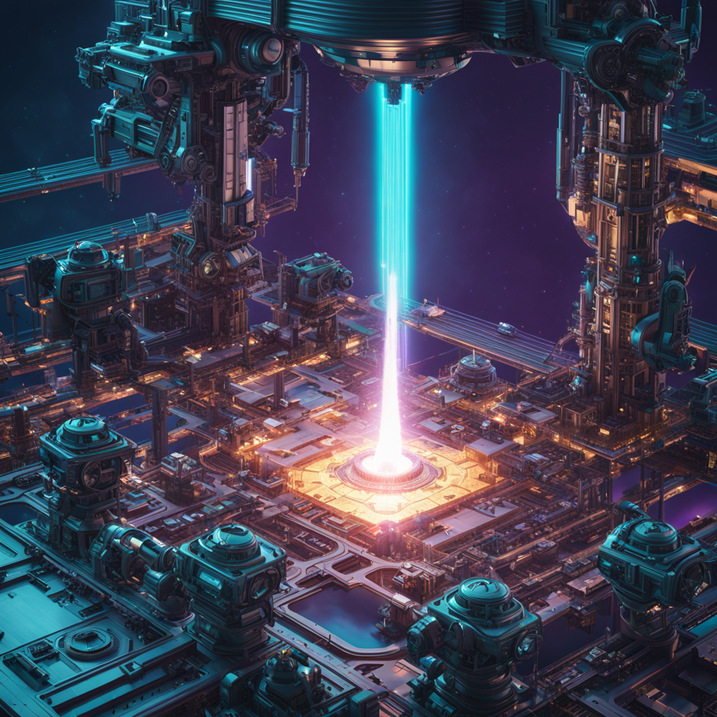 No gravity. Aerial view. Aliens repairing a machine with too... by ...