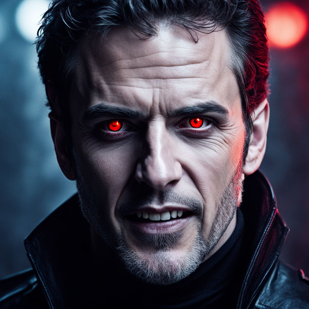 A handsome male vampire with red glowing eyes and sharp fang... by ...