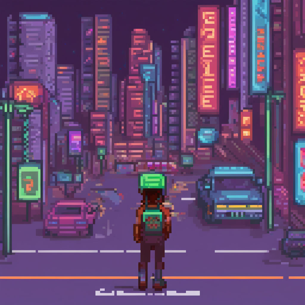 Illustration of a 24-bit pixel art character clutching a pla... by ...