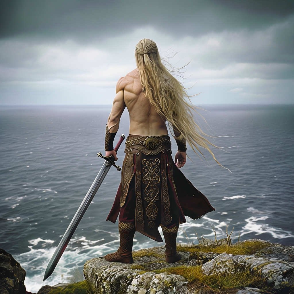 Full body viking mage with an thin athletic build standing a... by ...