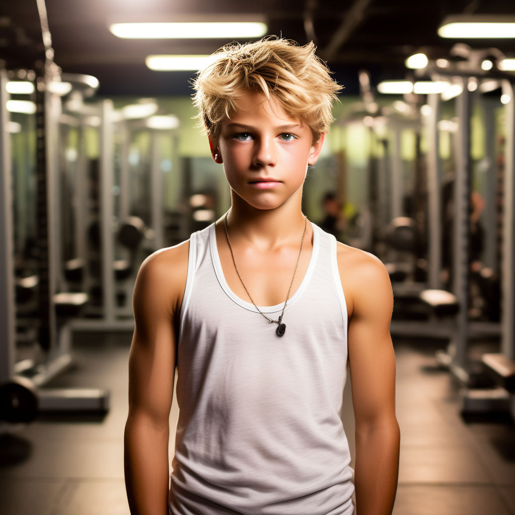 Shirtless 12 year old boy with blonde hair at the gym drench... by ...