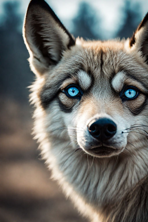 Realistic closeup photo of a husky bat eared fox hybrid with... by 猪利牙 ...
