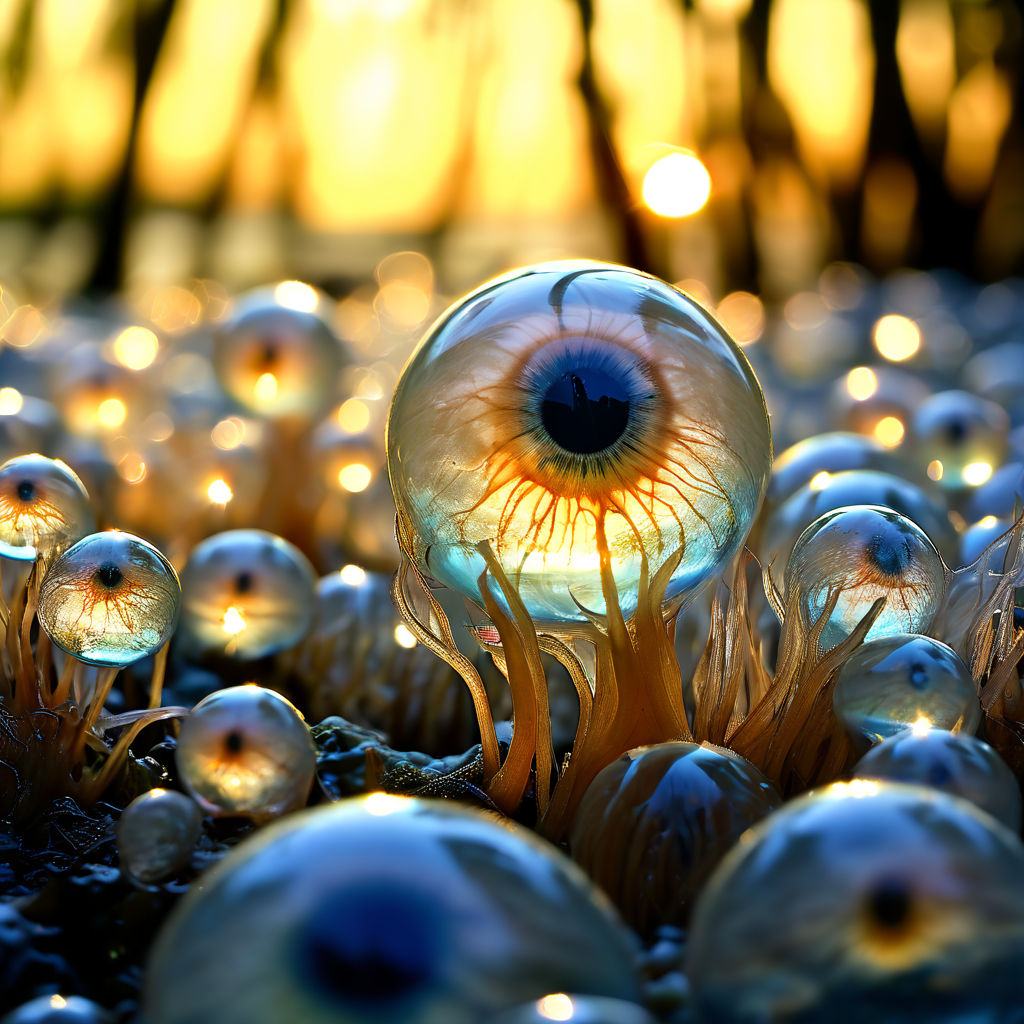 A sea of eyeballs water roots waves jellyfishs floating eyeb... by ...