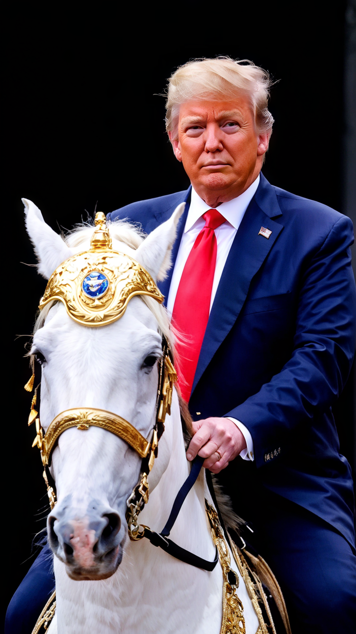 Donald Trump: Mounted on a powerful white stallion by ...
