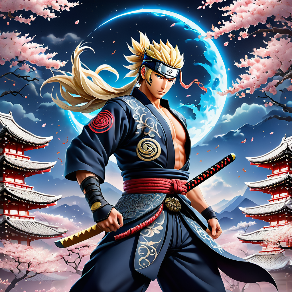 Naruto-inspired male ninja character in dynamic pose by Kyle Ranney - Playground