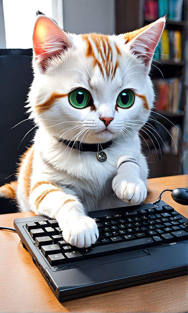 A cute cat typing code on a pc by Mole 06 - Playground
